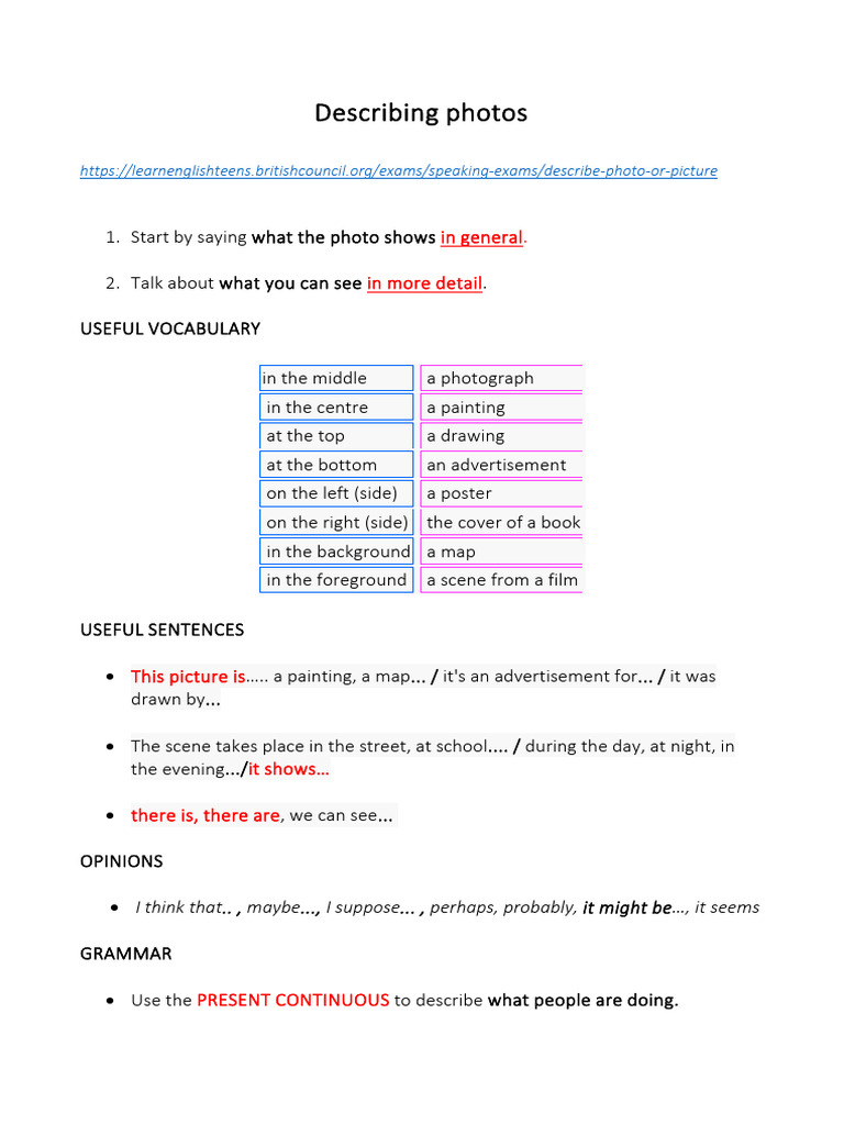 How to Describe a Photo | PDF