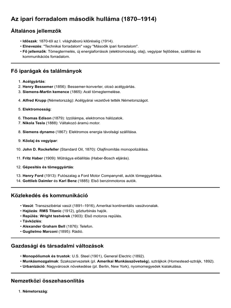 Az Ipari Forradalom Második Hulláma (1870-1914) | PDF