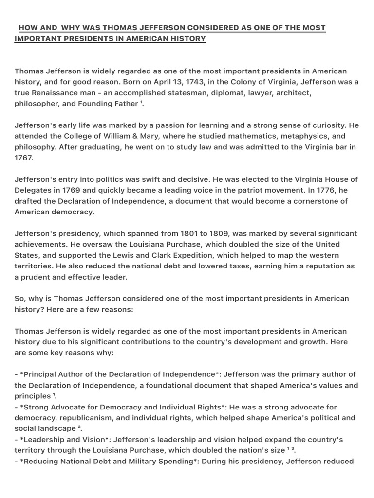 Importance of Thomas Jefferson's Presidency | PDF | Thomas Jefferson ...