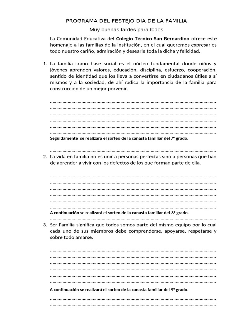 PROGRAMA DEL FESTEJO DIA DE LA FAMILIA | PDF