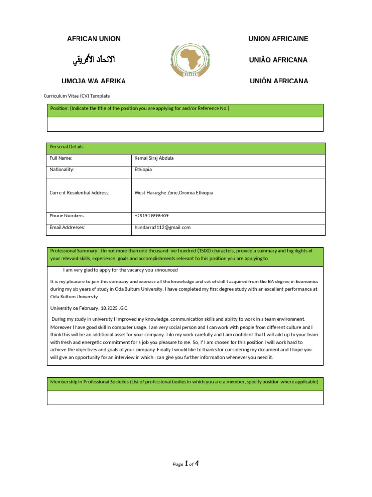 AU CV Template - ENGLISH | PDF | Professional Certification