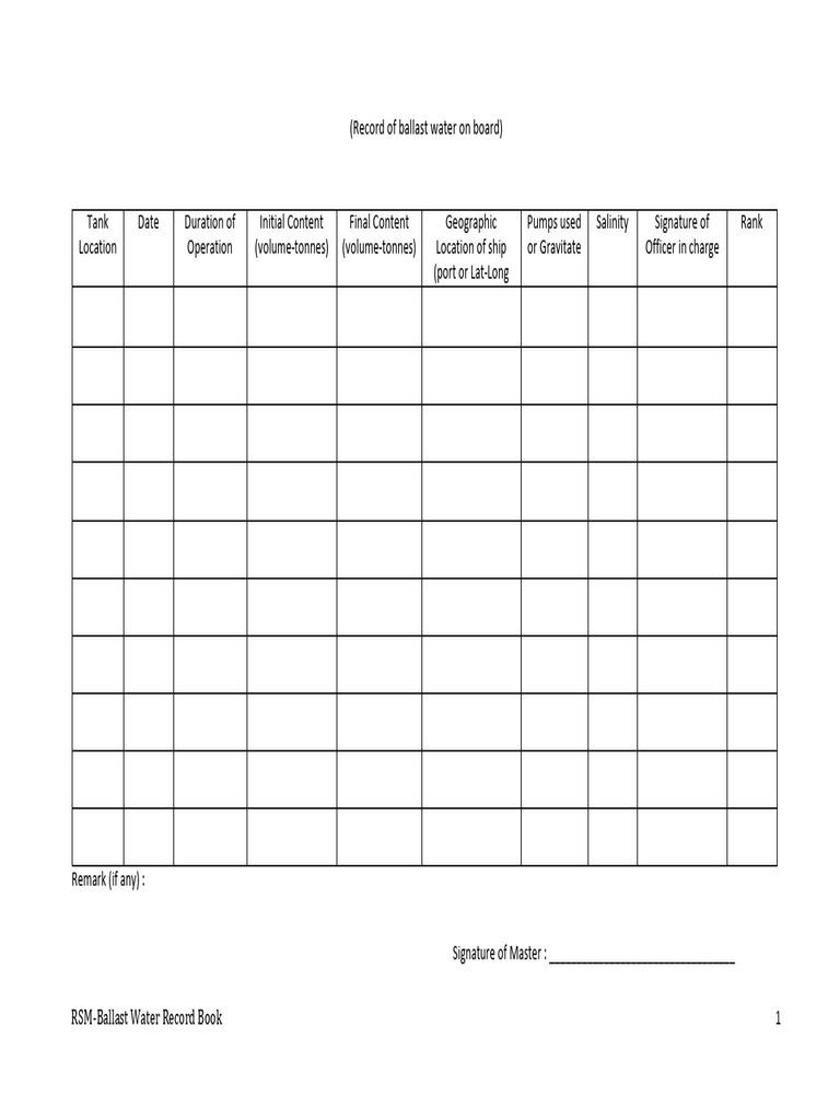 BALLAST WATER RECORD BOOK - Pages | PDF | Water | Watercraft