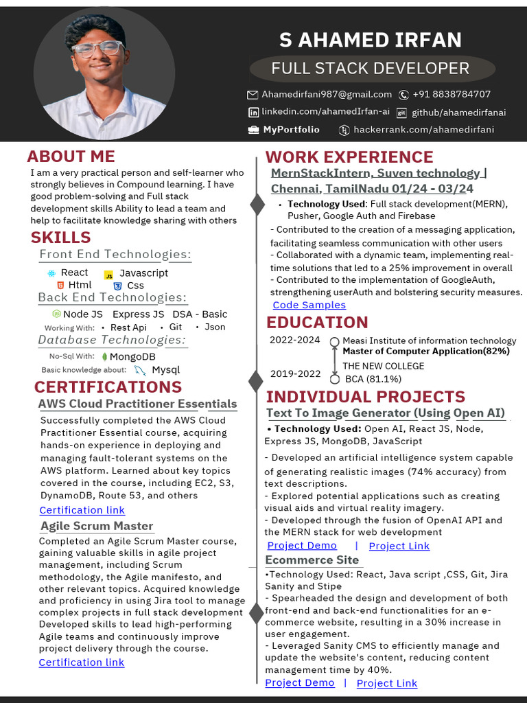 AhamedIrfan Resume 23 2 1 | PDF | Agile Software Development | Java Script