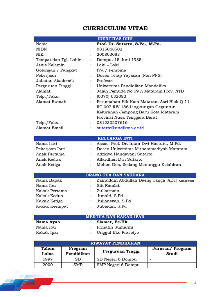 Profil Prof. Dr. Sutarto, S.Pd., M.Pd. | PDF