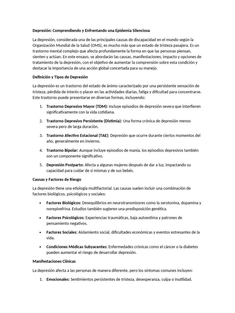 Entendiendo la Depresión: Causas y Tratamientos | PDF | Trastorno ...