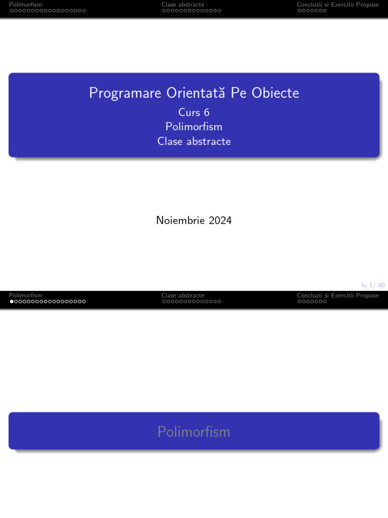 Programare Orientat A Pe Obiecte: Curs 6 Polimorfism Clase Abstracte | PDF