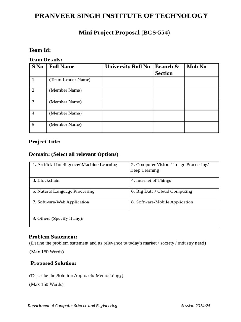 Mini Project Proposal 2024-25 | PDF | Computer Science | Application Software