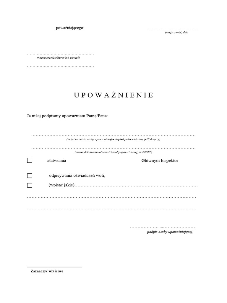 Wzor Upowaznienia | PDF