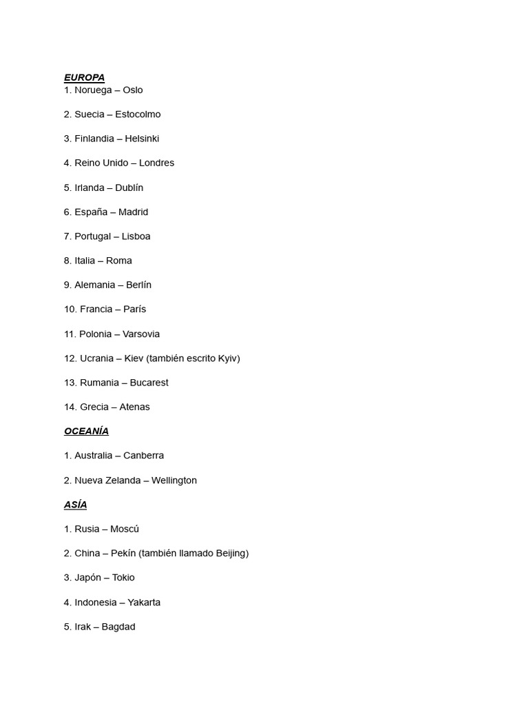 Países y Capitales | PDF