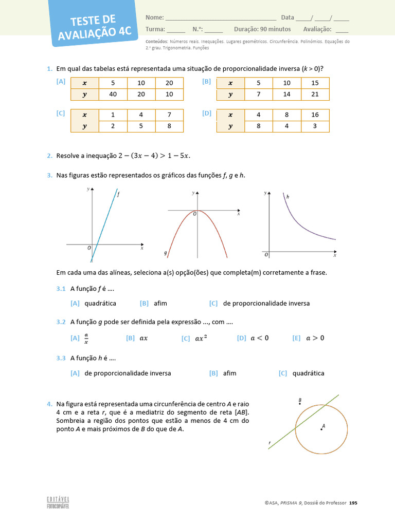 Exercícios de Matemática: Funções e Geometria | PDF | Função ...