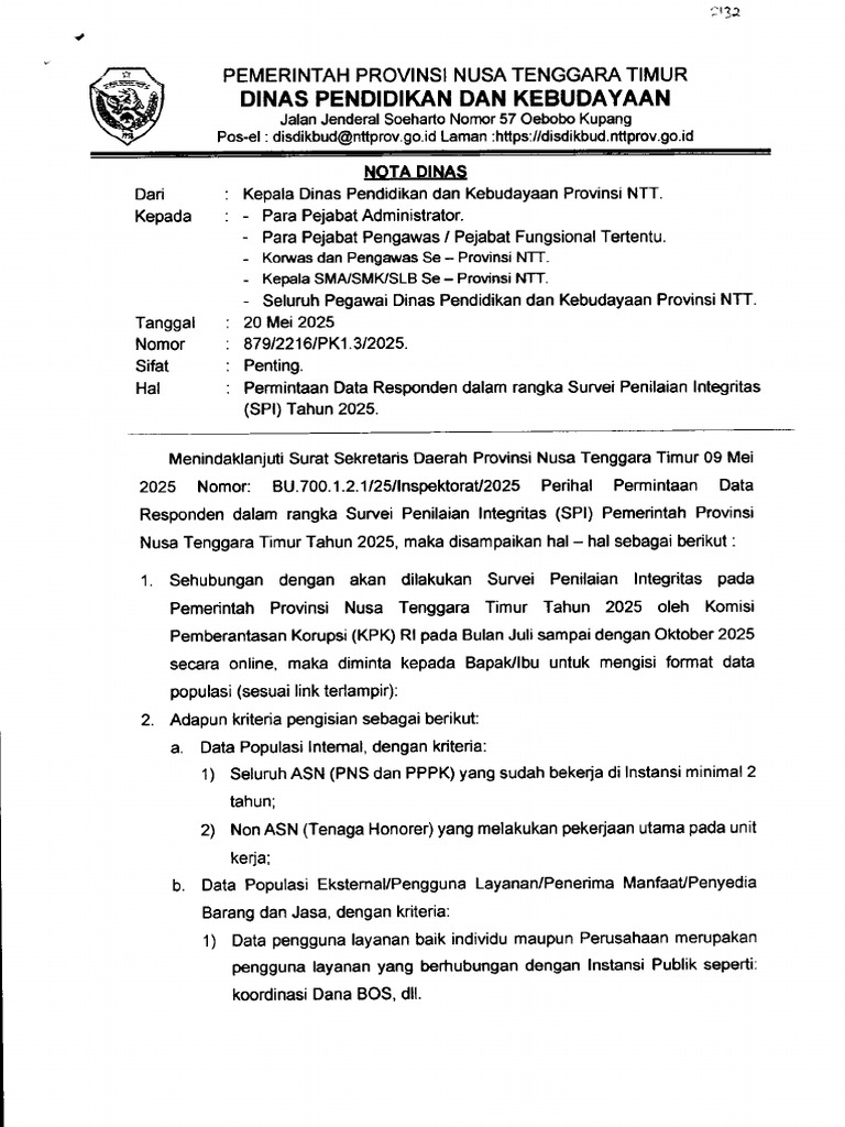 Permintaan Data SPI T.A 2025 | PDF