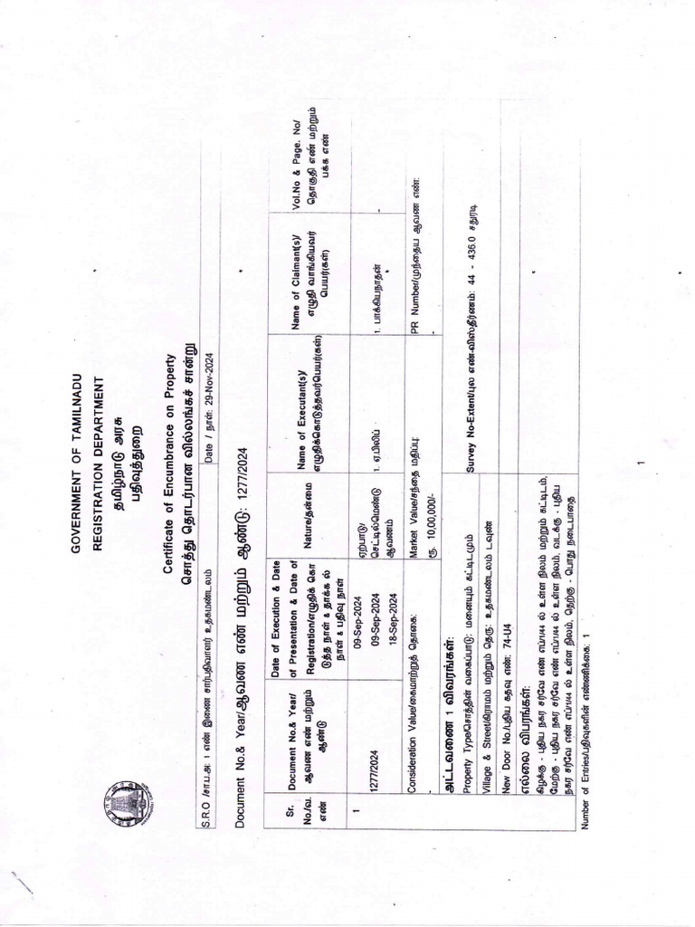 Certificate of Encumbrance On Property For Mr. Packiyanathan | PDF