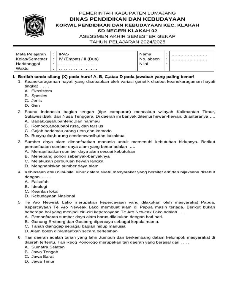 Master Soal As Ipas Kelas 4 | PDF
