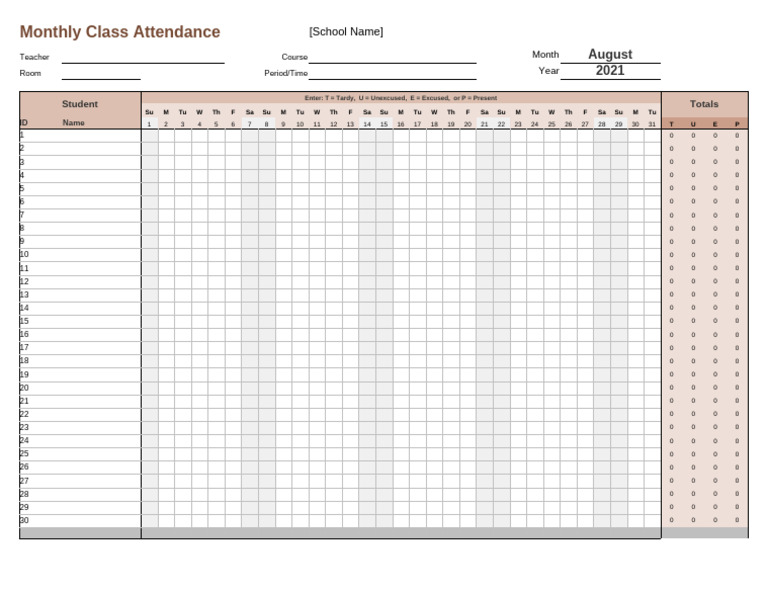 Monthly Class Attendance Tracking1 | PDF