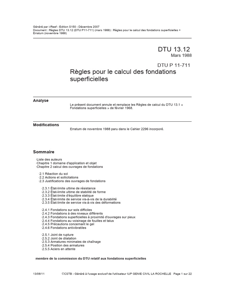 DTU 13.12 – Calcul Des Fondations Superficielles | PDF