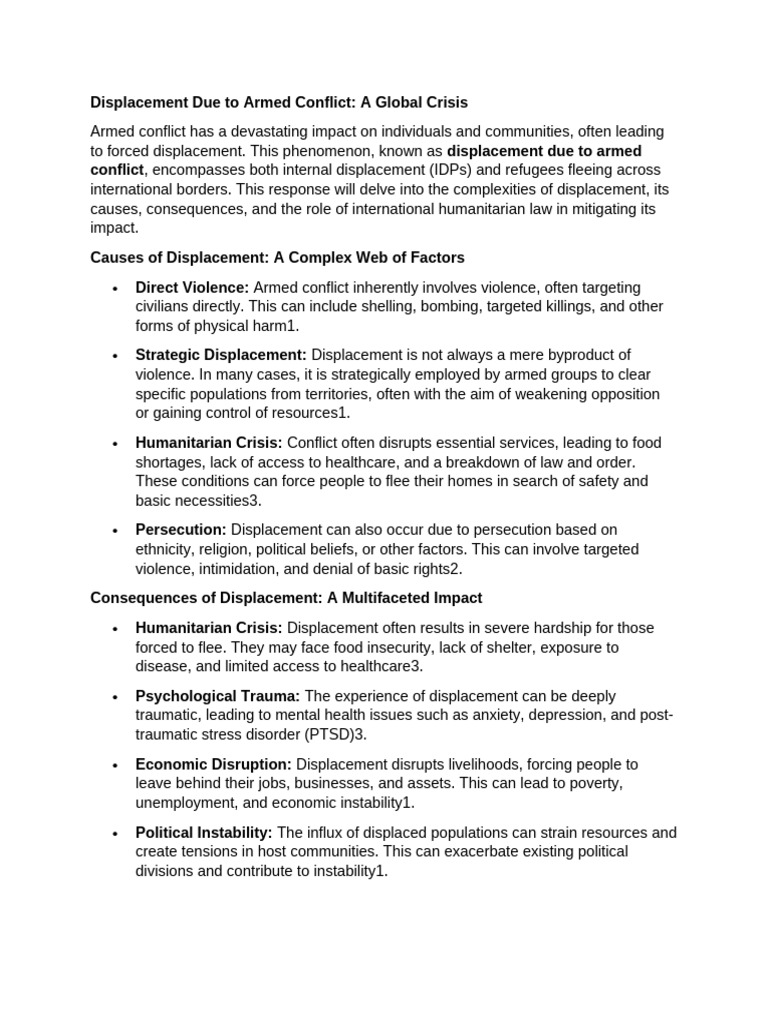 Displacement Due To Armed Conflict | PDF | International Humanitarian Law | Humanitarian Crisis