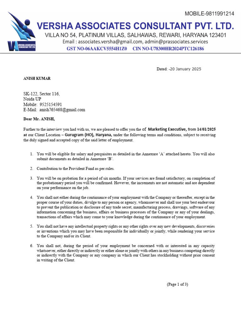 Anish Kumar Appointment | PDF | Employment | Business