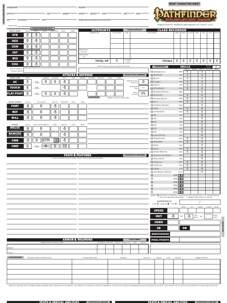 PF Character Sheet Fill V1!0!2012 6 Pages | PDF | Role Playing Games | Gaming