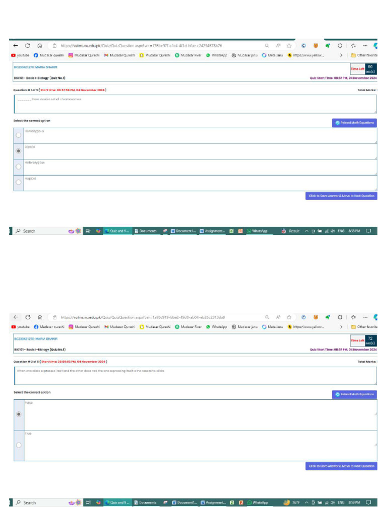 BIO101 - Quiz 1 Vu360 2024 | PDF