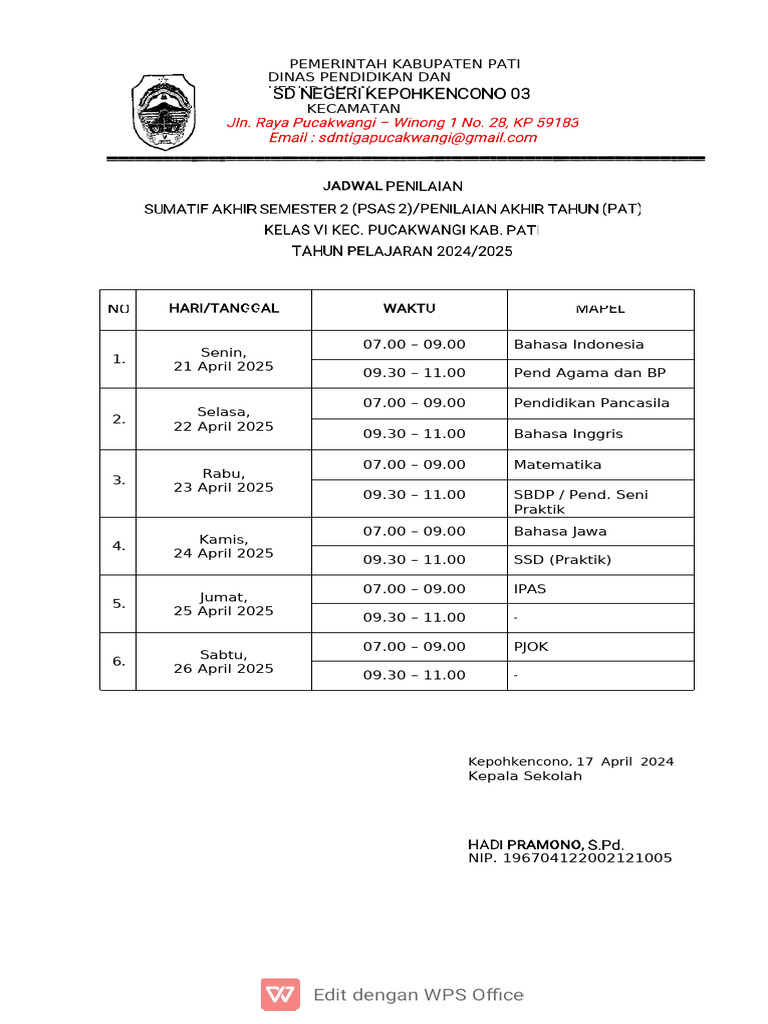 JADWAL PSAS2-TRY OUT-PSAJ-PRAKTIK TH 24-25 KEC | PDF