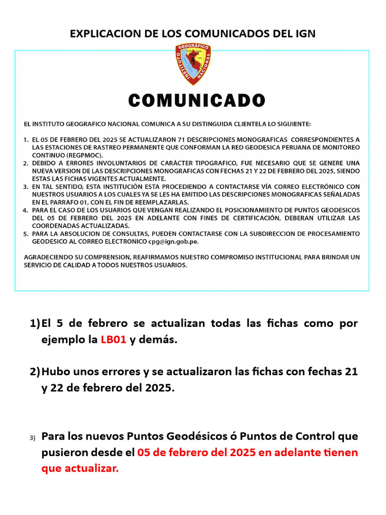 EXPLICACION DE LOS COMUNICADOS DEL IGN | PDF
