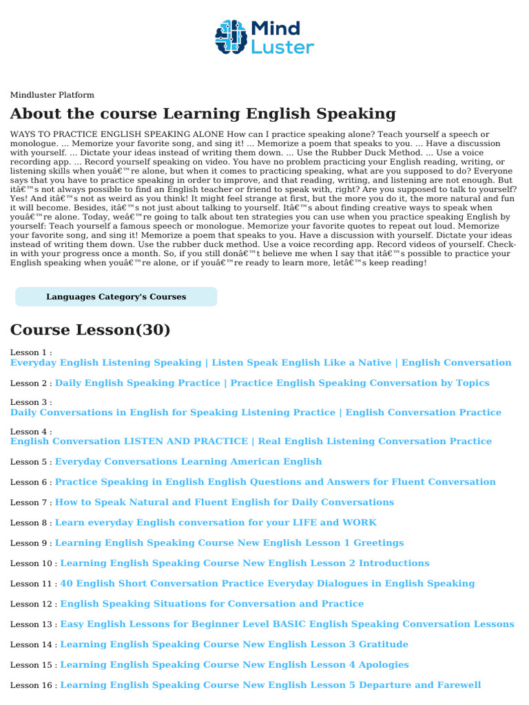 Strategies for Solo English Speaking Practice | PDF | English Language ...