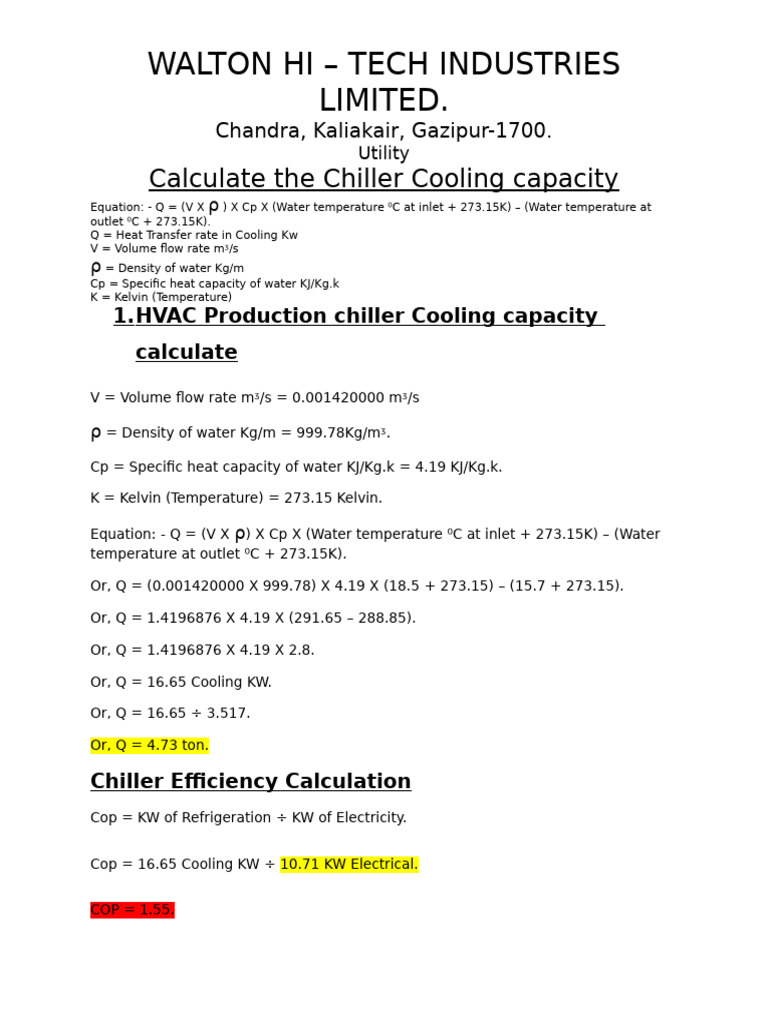 Calculate Chiller Cooling Capacity HVAC | PDF | Temperature ...