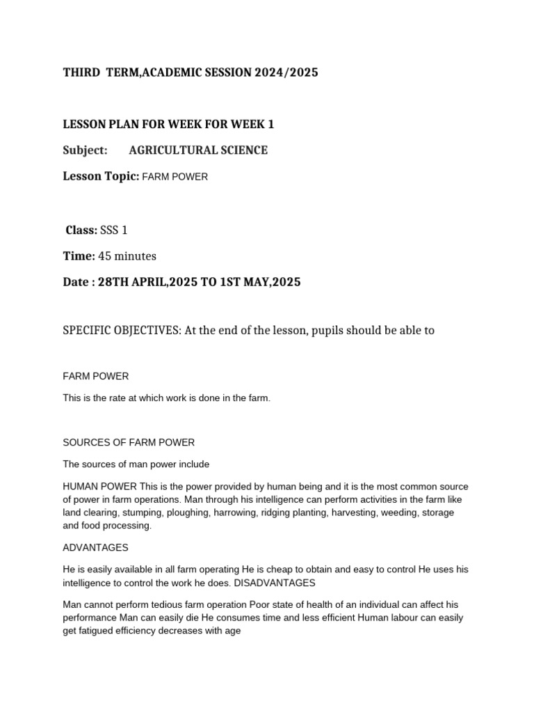 Agric SSS1 Week 1 3RD Term | PDF | Agriculture | Farms
