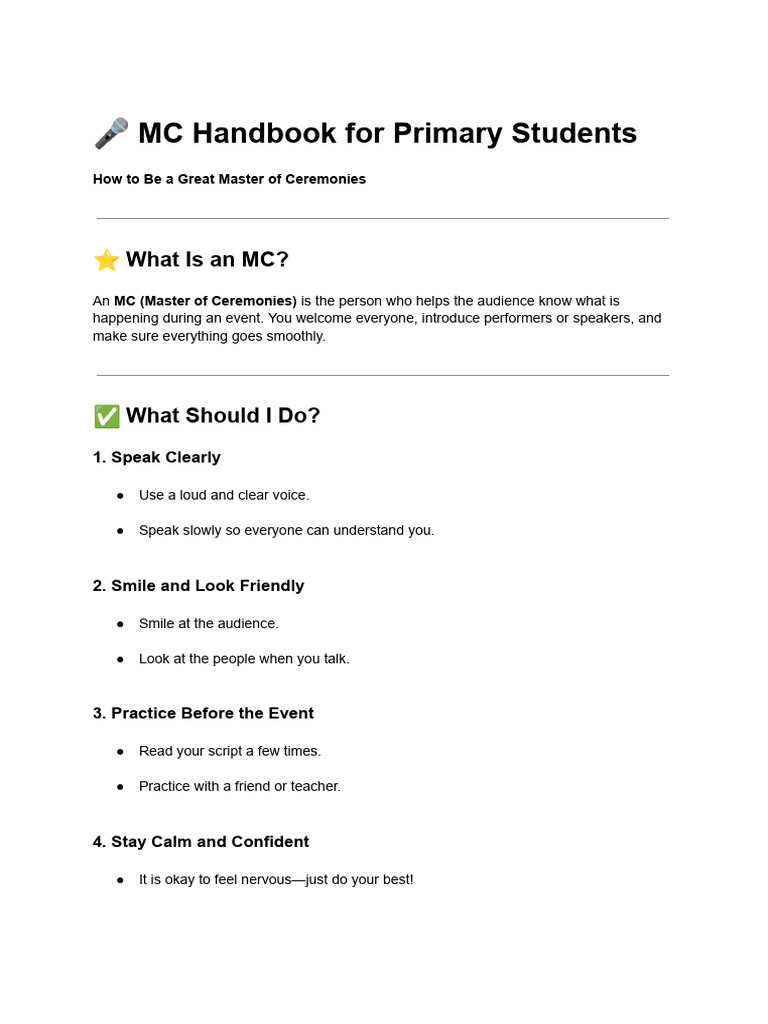 MC Handbook for Primary Students | PDF