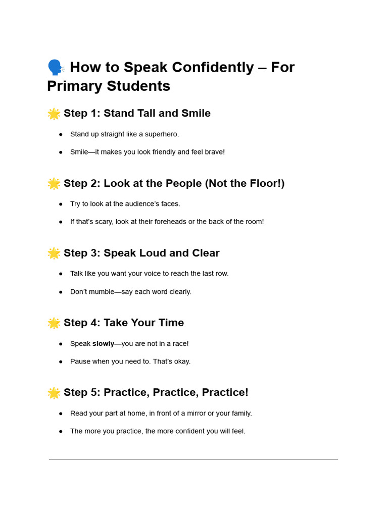 How To Speak Confidently - For Primary Students | PDF