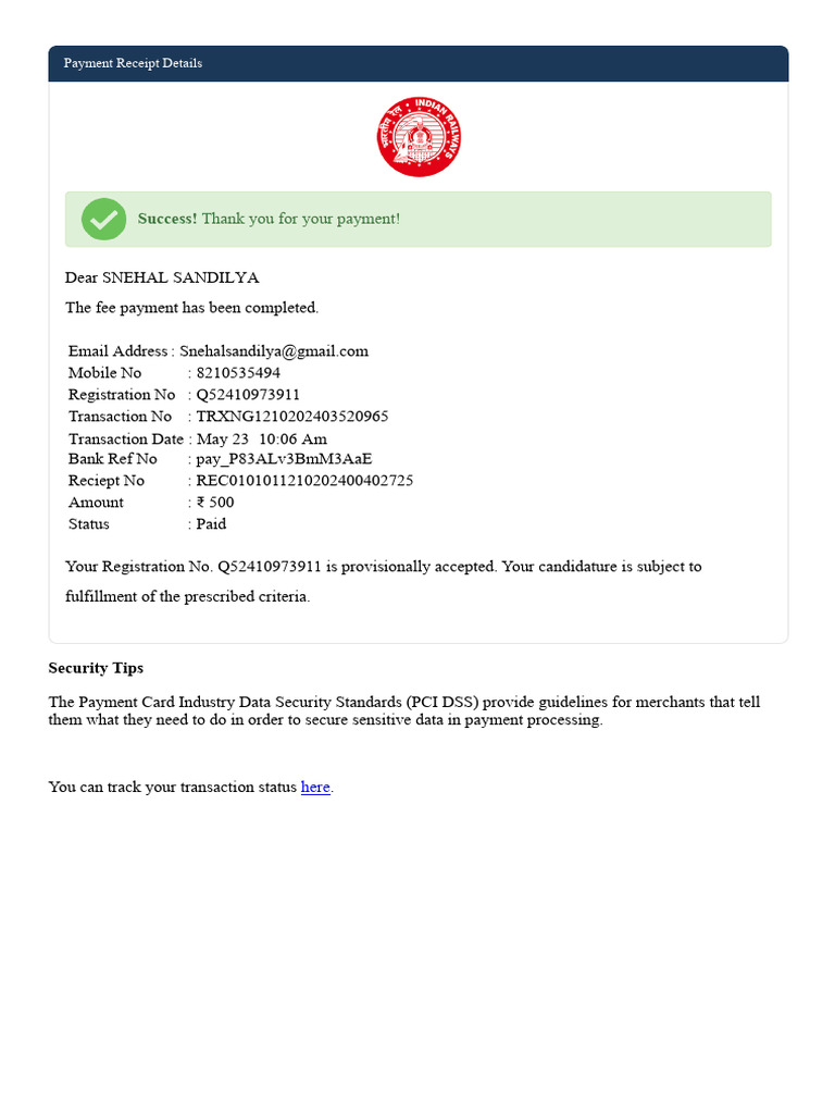 Railway Form Payment Receipt | PDF