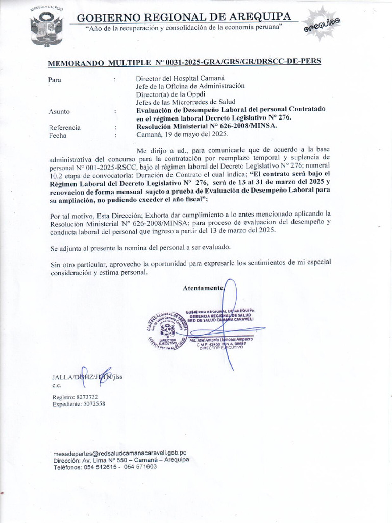 Memorando Multiple 0031-2025 | PDF | Servicios públicos | Ciencias de la Salud