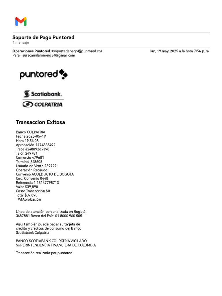 Gmail - Soporte de Pago Puntored | PDF