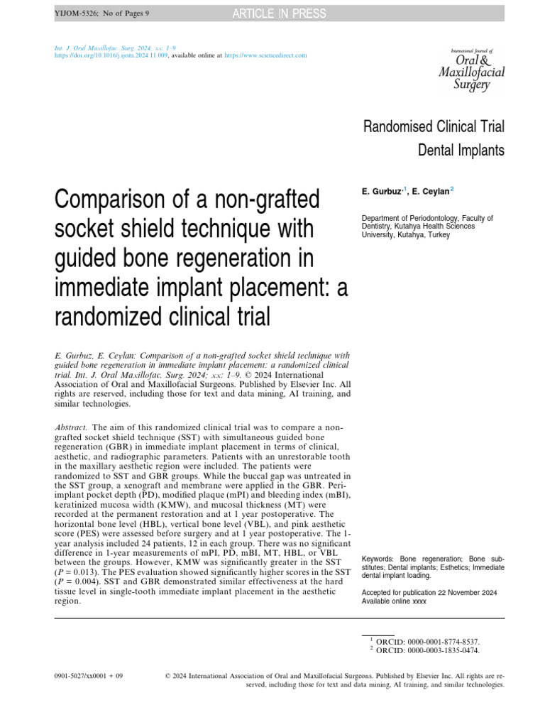 Comparison of A Non-Grafted Socket Shield Technique With Guided Bone ...
