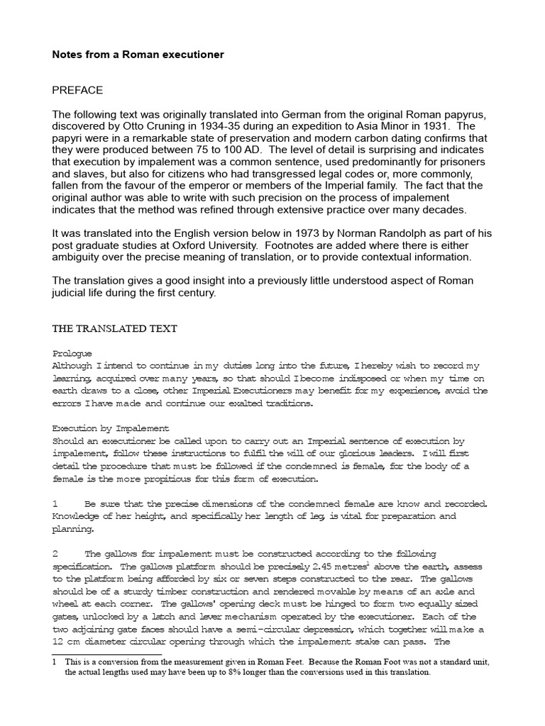 Notes From A Roman Executioner | PDF | Weight