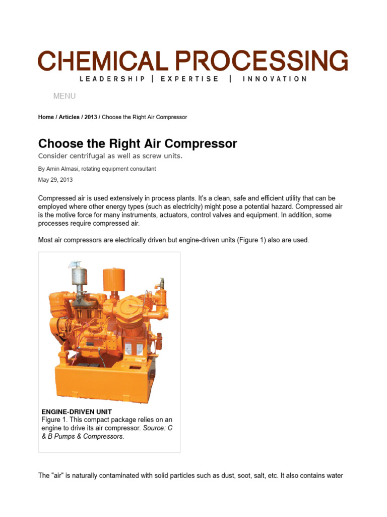 Choose The Right Air Compressor - Chemical Processing | PDF | Clothes ...