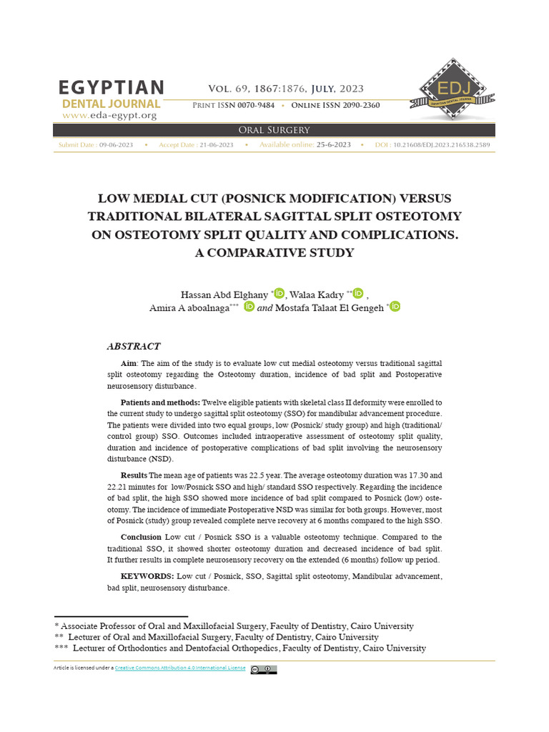 Low Medial Cut Posnick Modification Versus Traditi | PDF | Medical ...
