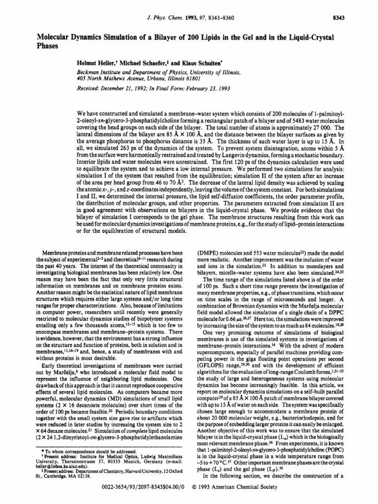 Molecular Dynamics of Lipid Bilayers | PDF | Lipid Bilayer | Cell Membrane
