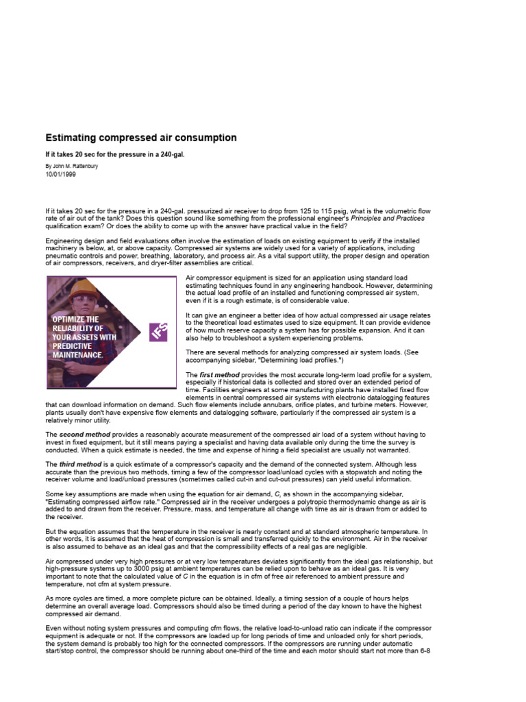 Estimating Compressed Air Consumption - Plant Engineering | PDF | Gases ...