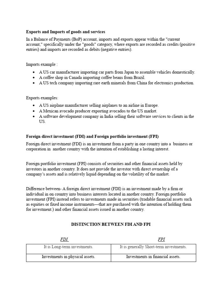 ECONOMICS - Balance of Payments | PDF | Exports | Foreign Direct Investment