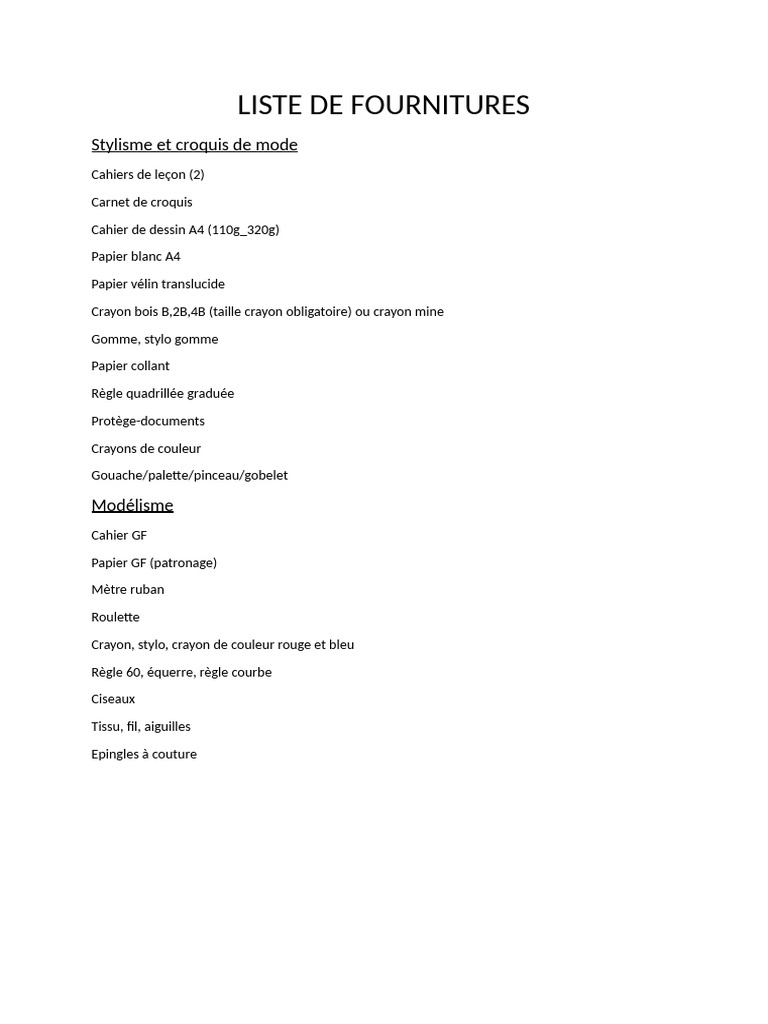 Liste de Fournitures | PDF