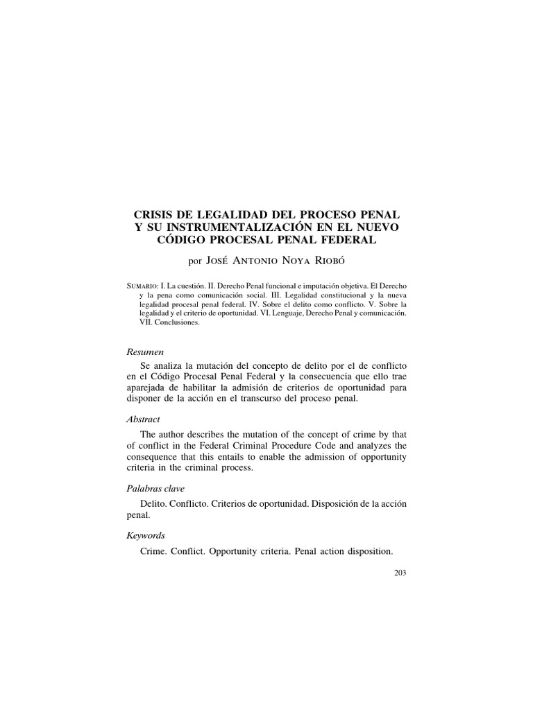 Noya Riobo Crisis de Legalidad Del Proceso Penal y Su Instrumentalizacion en El Nuevo CPPF | PDF ...