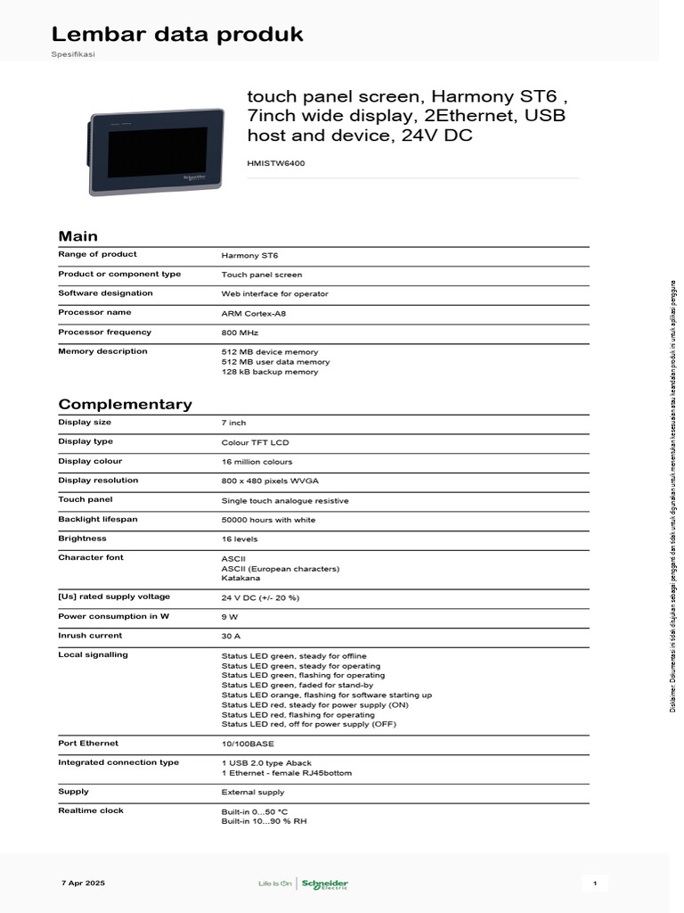 Schneider Electric - Harmony-ST6 - HMISTW6400 | PDF | International Electrotechnical Commission ...