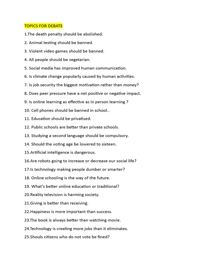 Engaging Debate Topics for Discussion | PDF
