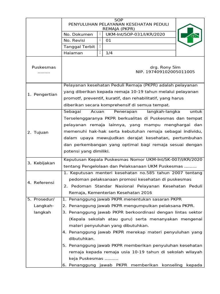 SOP PKPR 2020 Ok | PDF