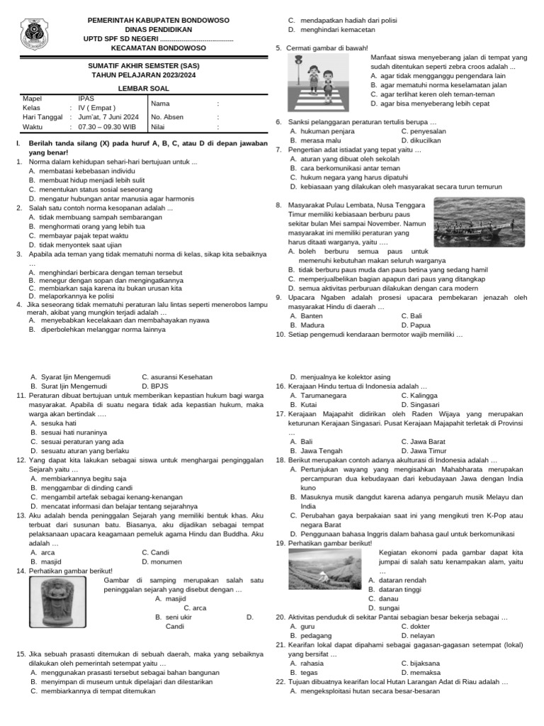 Kumer (2) Soal Sas Genap Kelas Iv Ipas 2023-2024 | PDF