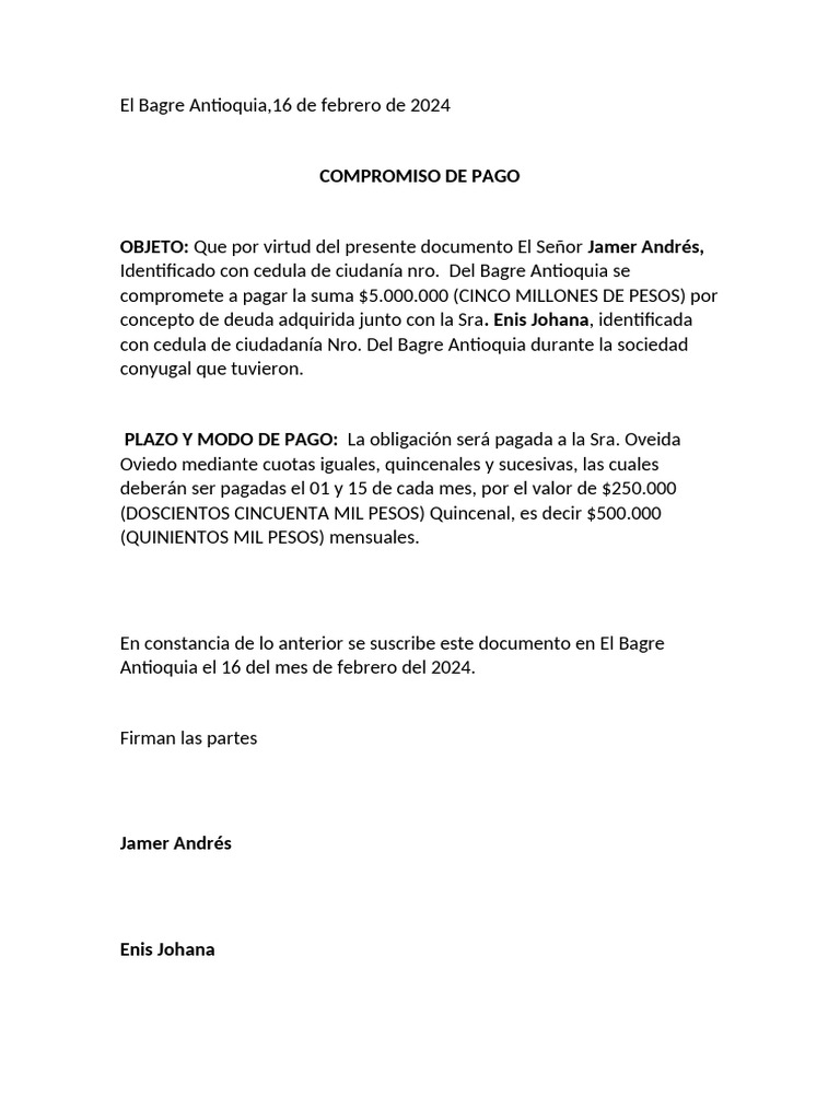Comprimiso de Pago | PDF