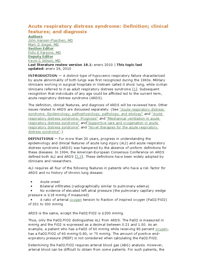Acute Respiratory Distress Syndrome | PDF | Pneumonia | Lung