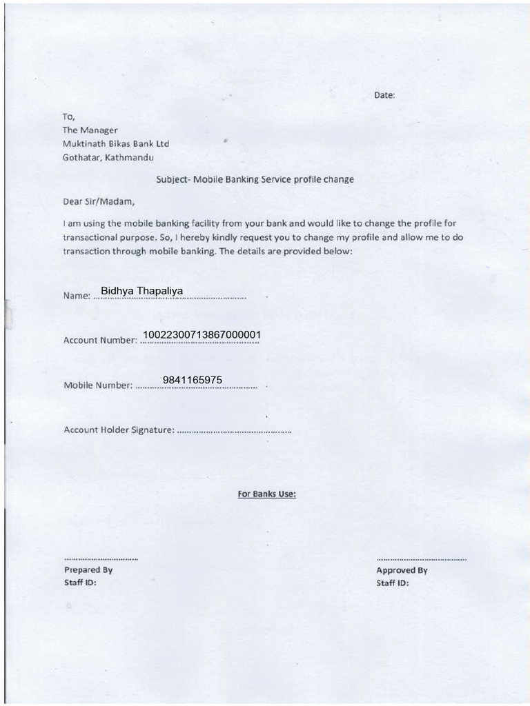 Mobile Banking Form | PDF