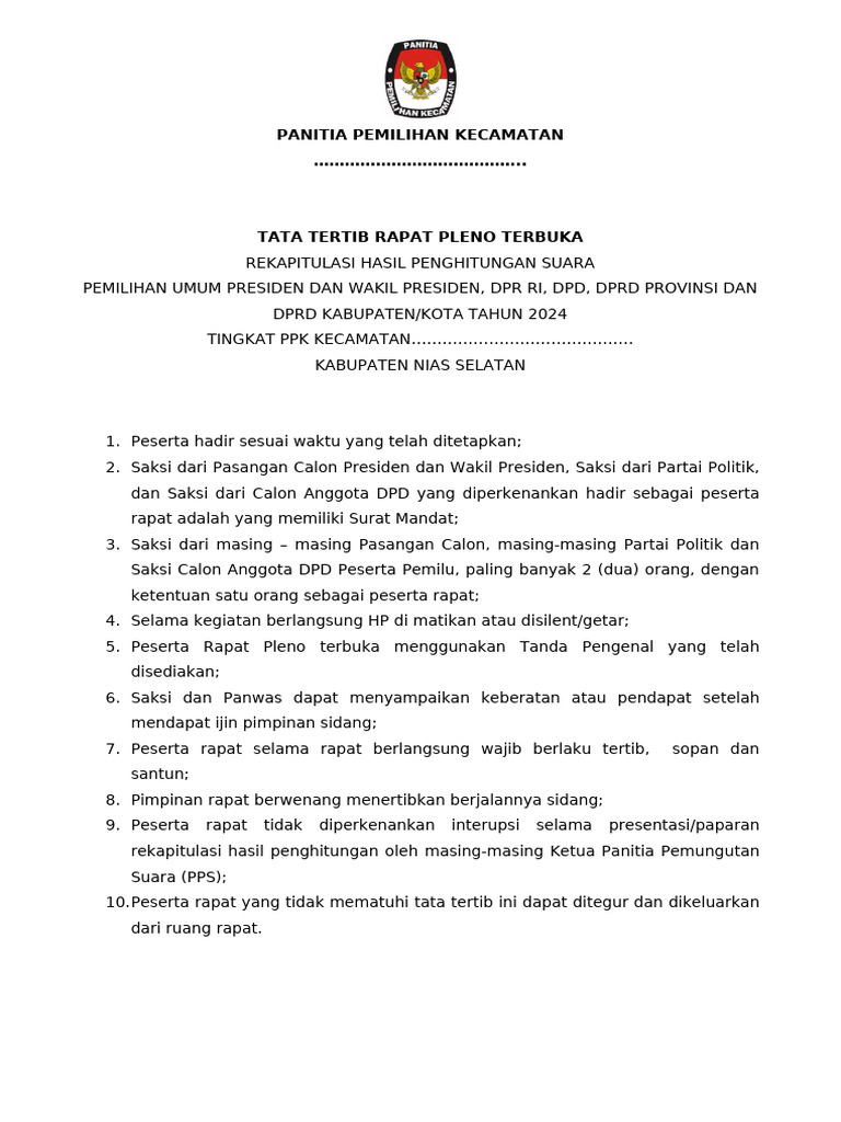 Tata Tertib Rapat Pleno Terbuka Tingkat PPK | PDF